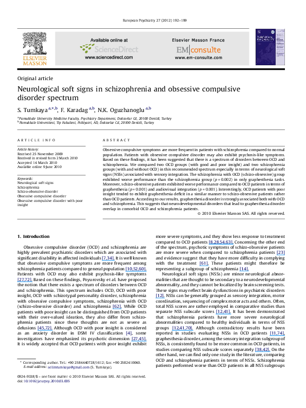 (PDF) Neurological soft signs in schizophrenia and obsessive compulsive ...