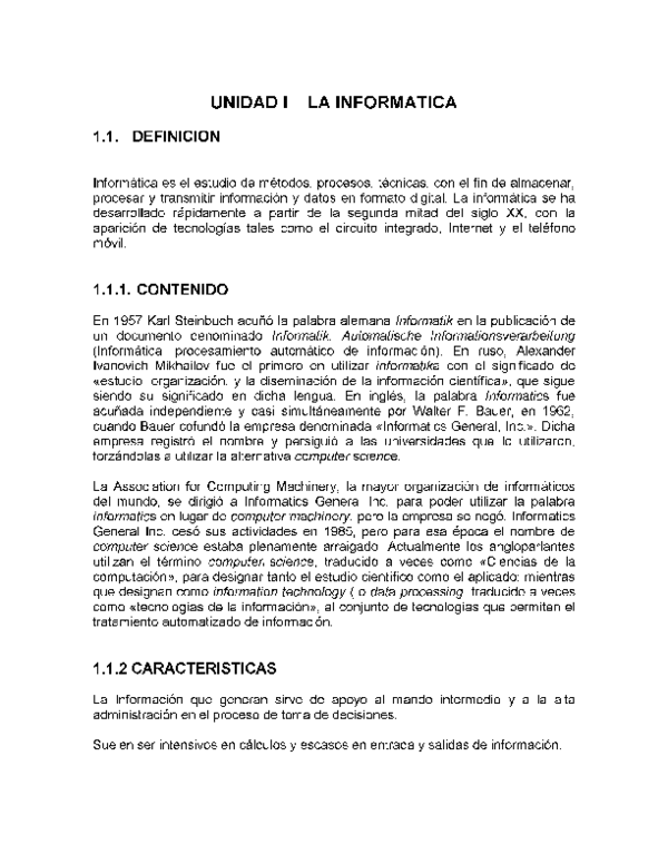 (PDF) UNIDAD I LA INFORMATICA 1.1. DEFINICION