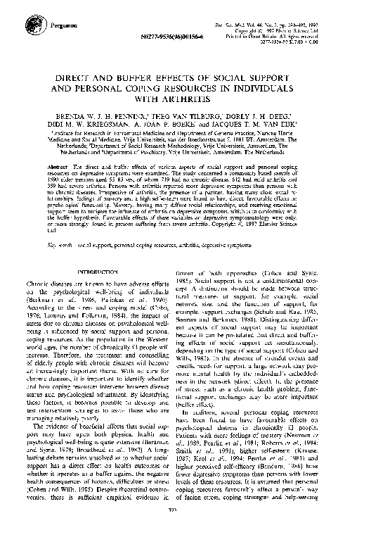 (PDF) Direct and buffer effects of social support and personal coping ...