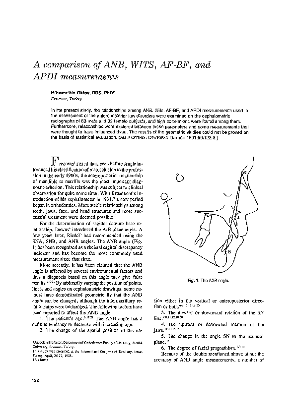 (PDF) A comparison of ANB, WITS, AF-BF, and APDI measurements