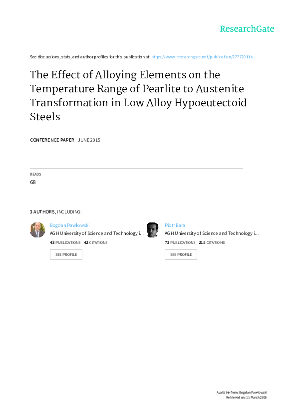 (PDF) The Effect of Alloying Elements on the Temperature Range of Pearlite to Austenite ...
