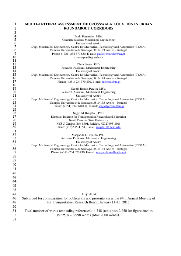 Pdf Multi Criteria Assessment Of Crosswalks Location In Urban Roundabouts Corridors