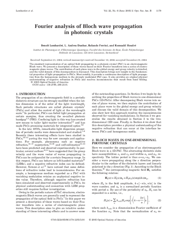 (PDF) Fourier analysis of Bloch wave propagation in photonic crystals