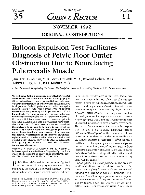 (PDF) Balloon expulsion test facilitates diagnosis of pelvic floor ...