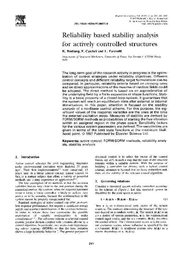 (PDF) Reliability based stability analysis for actively controlled structures