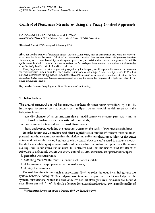 (PDF) Control of nonlinear structures using the fuzzy control approach
