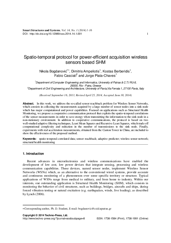 (PDF) Spatio-temporal protocol for power-efficient acquisition wireless sensors based SHM