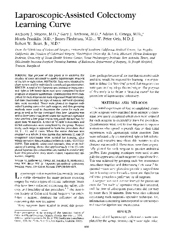 (PDF) Laparoscopic-assisted colectomy learning curve | James Fleshman - Academia.edu