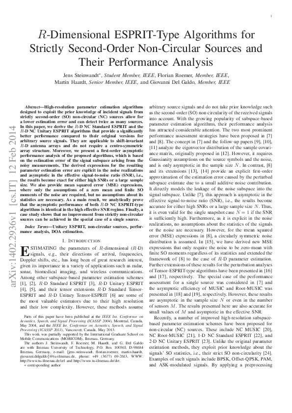 Pdf R Dimensional Esprit Type Algorithms For Strictly Second Order Non Circular Sources And