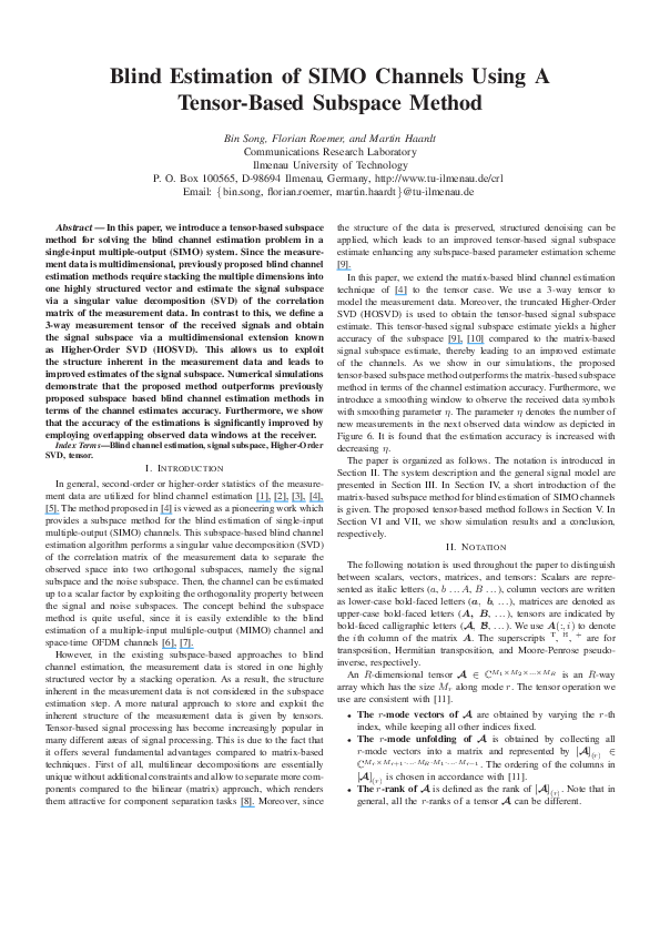 (PDF) Blind estimation of SIMO channels using a tensor-based subspace method