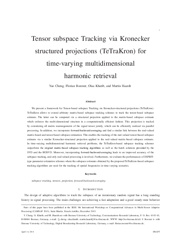 (PDF) Tensor subspace Tracking via Kronecker structured projections (TeTraKron) for time-varying ...