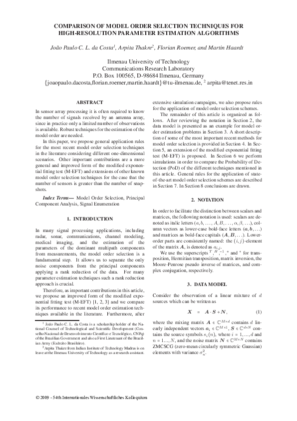 (PDF) Comparison of model order selection techniques for high ...