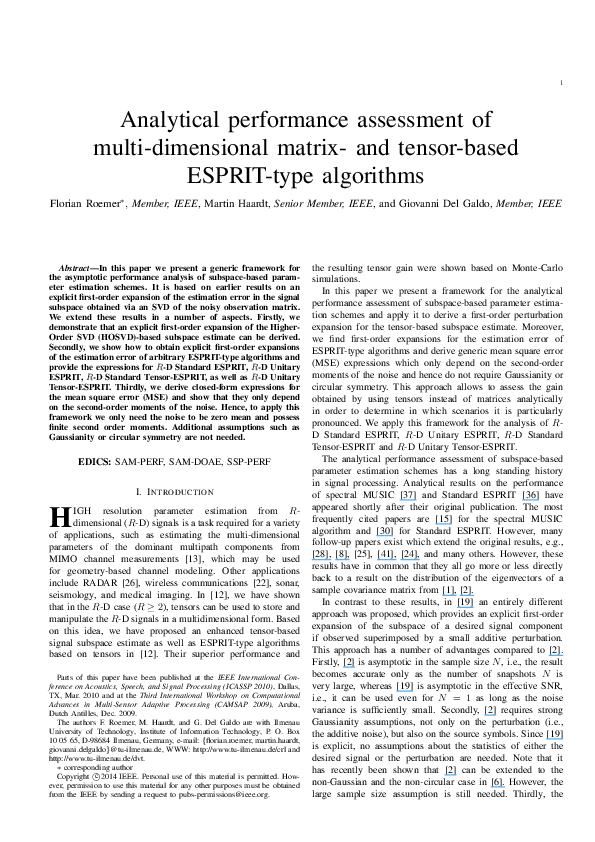 Pdf Analytical Performance Assessment Of Multi Dimensional Matrix And Tensor Based Esprit