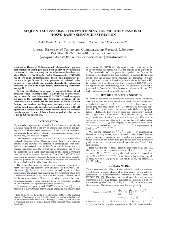 (PDF) Sequential GSVD based prewhitening for multidimensional HOSVD based subspace estimation