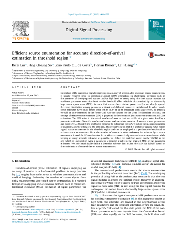 (PDF) Efficient source enumeration for accurate direction-of-arrival estimation in threshold region