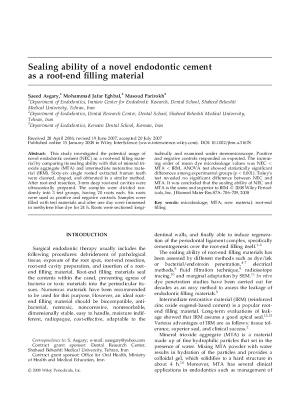 (PDF) Sealing ability of a novel endodontic cement as a root-end ...