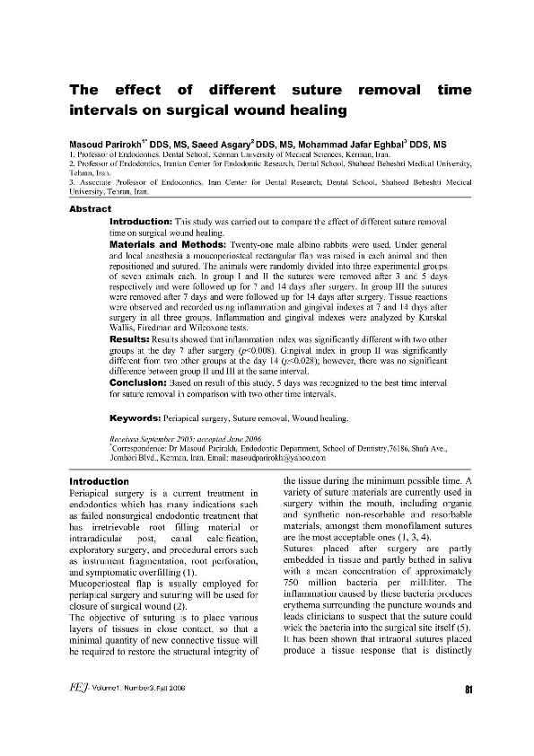 (PDF) The effect of different suture removal time intervals on surgical ...