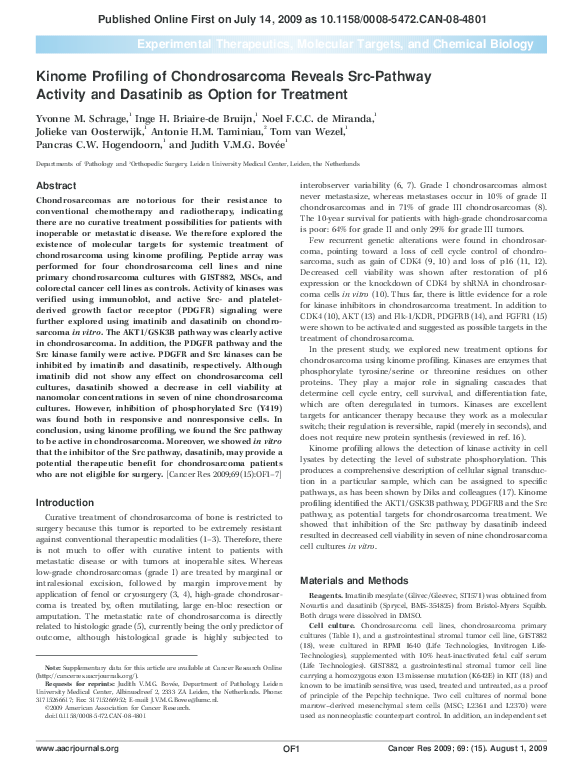 (PDF) Kinome Profiling of Chondrosarcoma Reveals Src-Pathway Activity and Dasatinib as Option ...