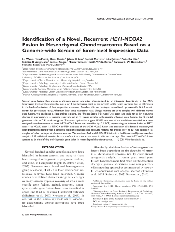 (PDF) Identification of a novel, recurrent HEY1-NCOA2 fusion in ...