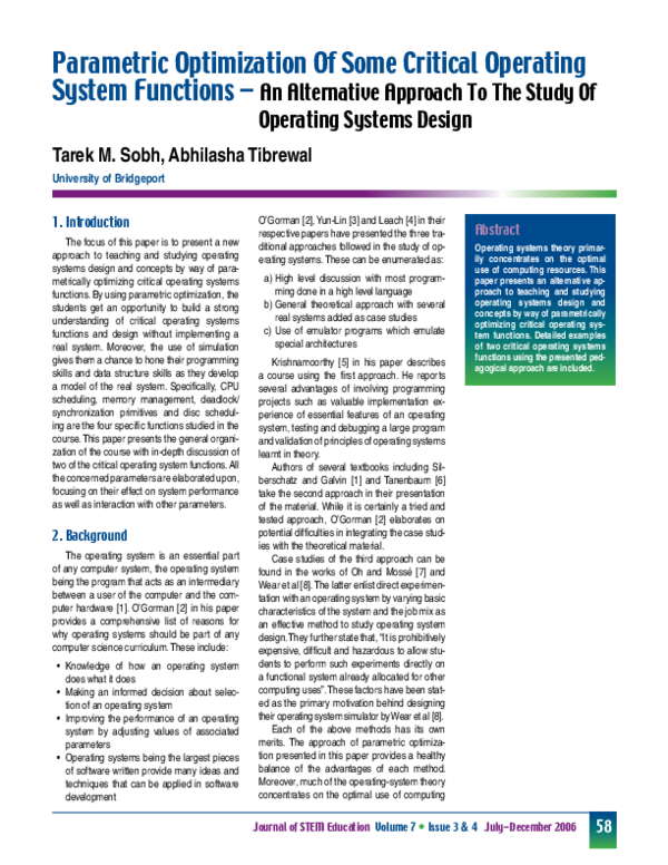 (PDF) Parametric Optimization of Some Critical Operating System Functions - An Alternate ...