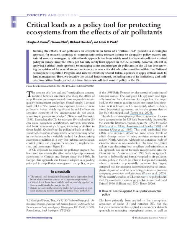 (PDF) Critical loads as a policy tool for protecting ecosystems from ...