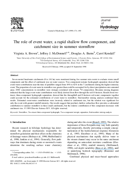 (PDF) The role of event water, a rapid shallow flow component, and ...