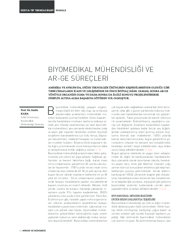 (PDF) BİYOMEDİKAL MÜHENDİSLİĞİ VE AR-GE SÜREÇLERİ