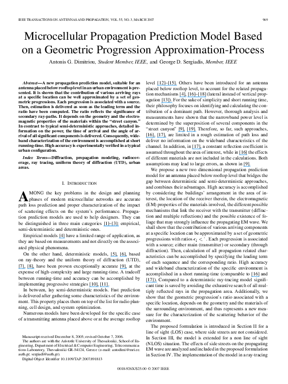 Pdf Microcellular Propagation Prediction Model Based On A Geometric Progression Approximation