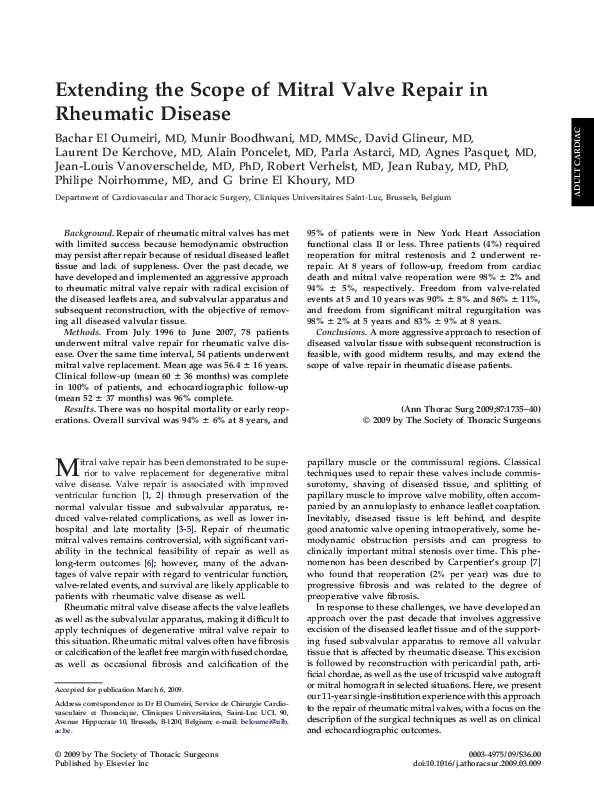 (PDF) Extending the Scope of Mitral Valve Repair in Rheumatic Disease