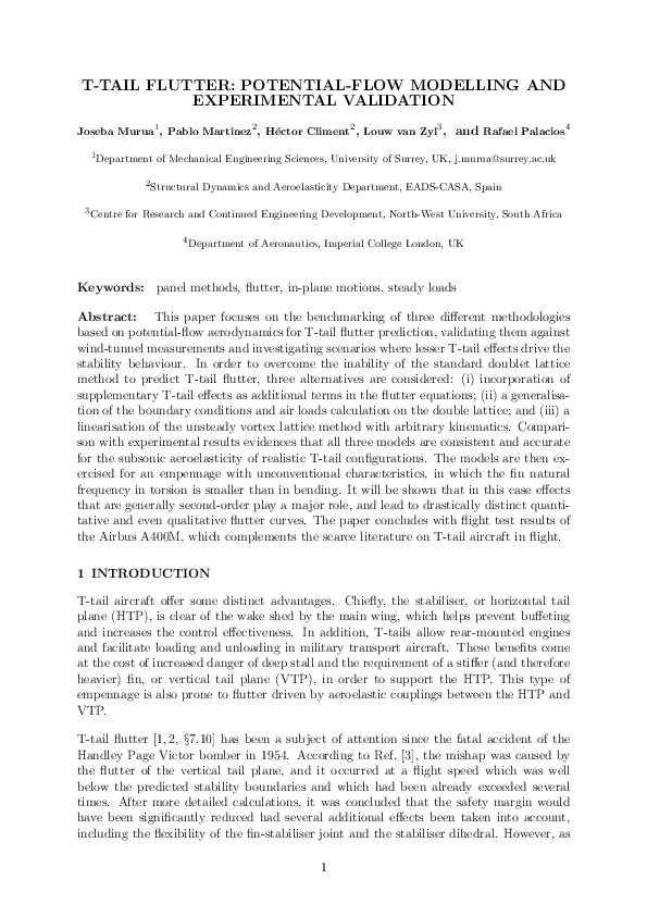 (PDF) T-tail flutter: potential-flow modelling and experimental validation