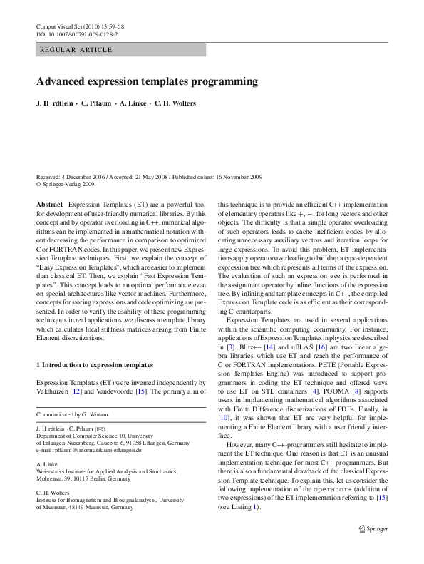 (PDF) Advanced expression templates programming