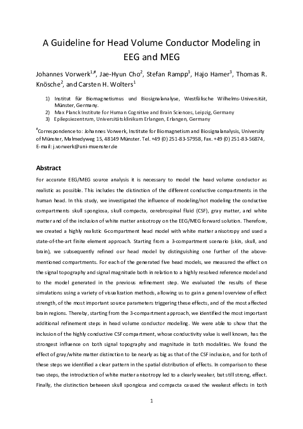 (PDF) A guideline for head volume conductor modeling in EEG and MEG