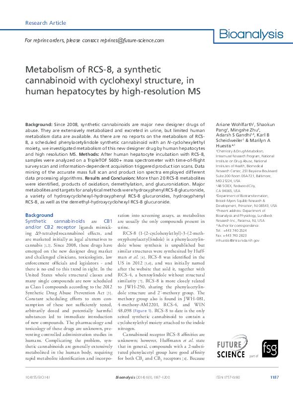 (PDF) Metabolism of RCS-8, a synthetic cannabinoid with cyclohexyl ...