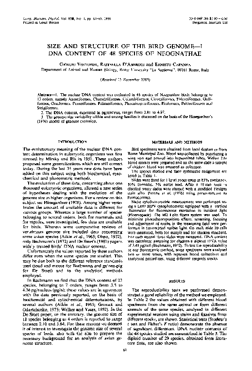 (PDF) Size and structure of the bird genome--I. DNA content of 48 ...