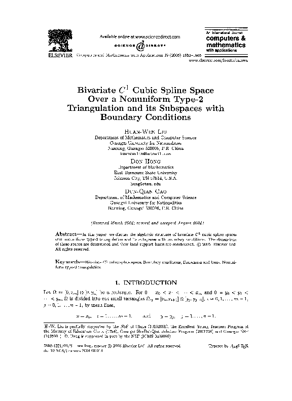 (PDF) Bivariate C1 cubic spline space over a nonuniform type-2 triangulation and its subspaces ...