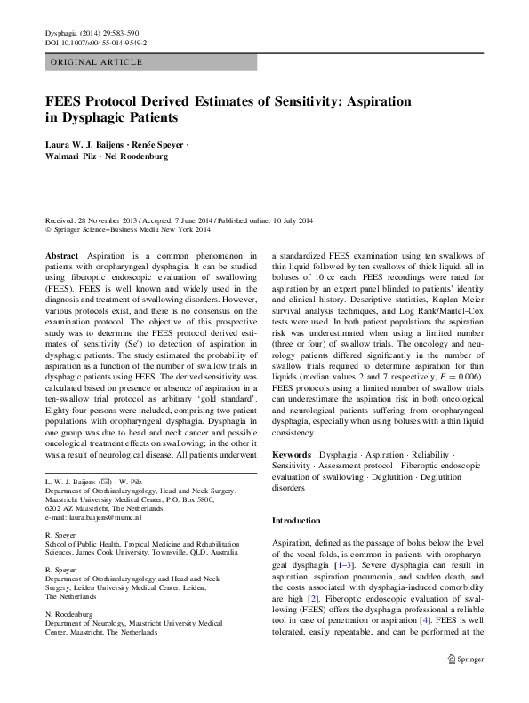(PDF) FEES Protocol Derived Estimates of Sensitivity: Aspiration in ...