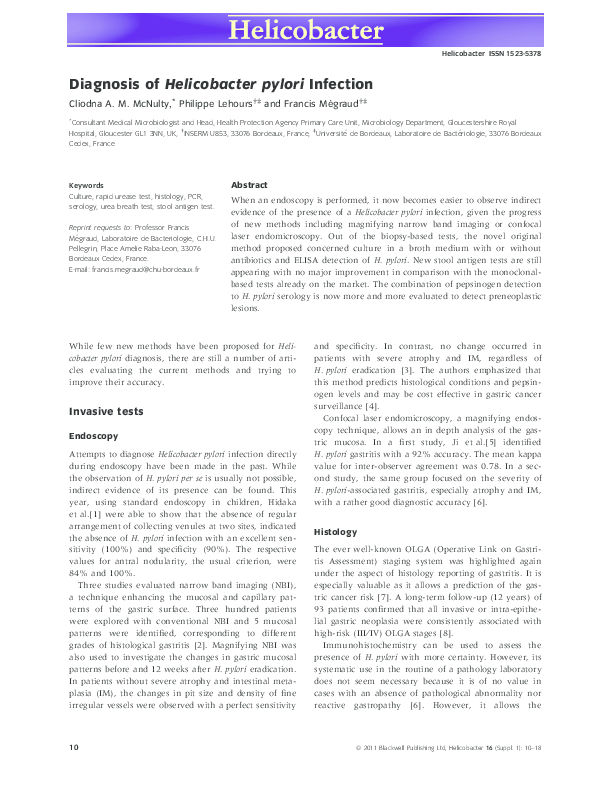 (PDF) Diagnosis of Helicobacter pylori Infection