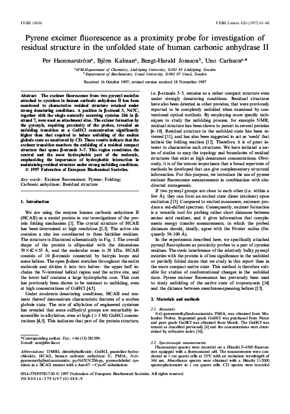 (PDF) Pyrene excimer fluorescence as a proximity probe for ...