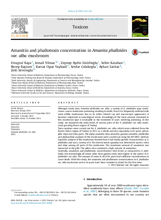 (PDF) Amanitin and phallotoxin concentration in Amanita phalloides var ...