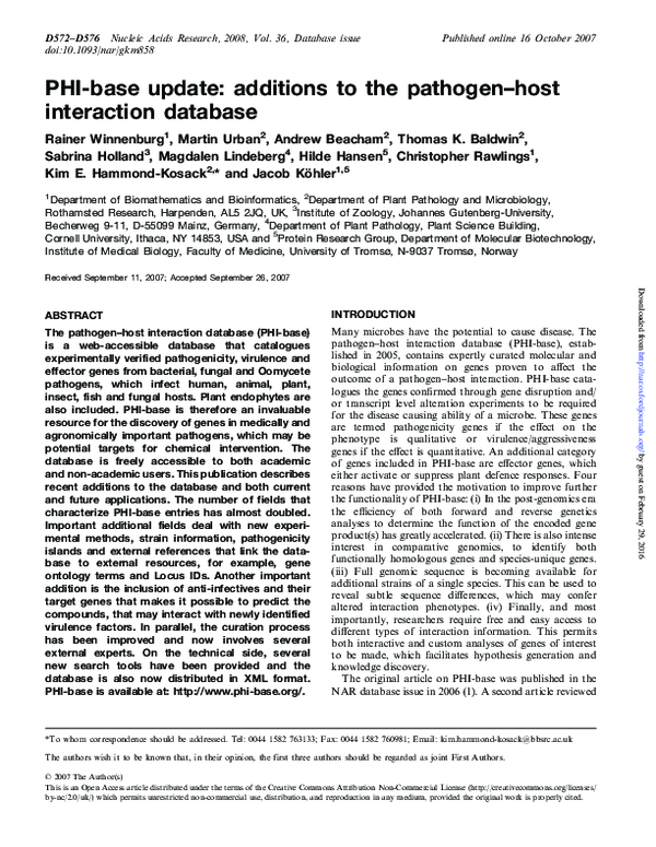 (PDF) PHI-base update: additions to the pathogen host interaction database