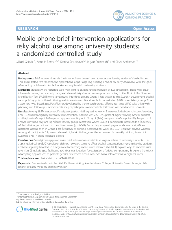 (PDF) Mobile phone brief intervention applications for risky alcohol ...