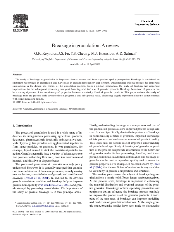 (PDF) Breakage in granulation: A review