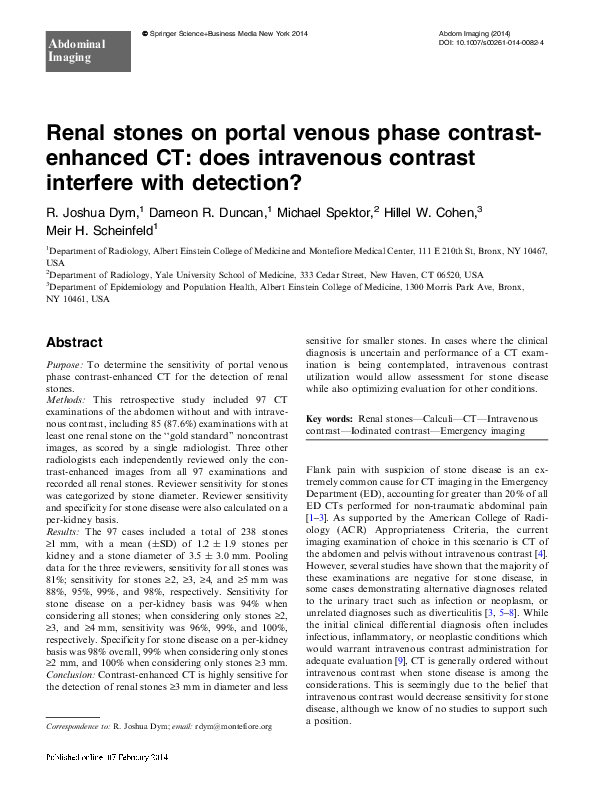 (PDF) Renal stones on portal venous phase contrast-enhanced CT: does ...