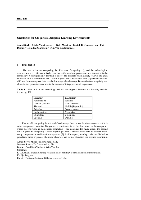 (PDF) Ontologies for Ubiquitous Adaptive Learning Environments