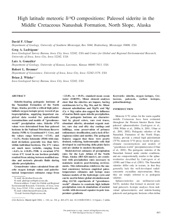 (PDF) High latitude meteoric δ18O compositions: Paleosol siderite in ...