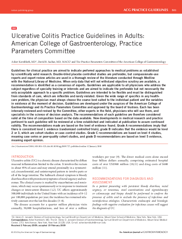 (PDF) Ulcerative Colitis Practice Guidelines in Adults: American ...