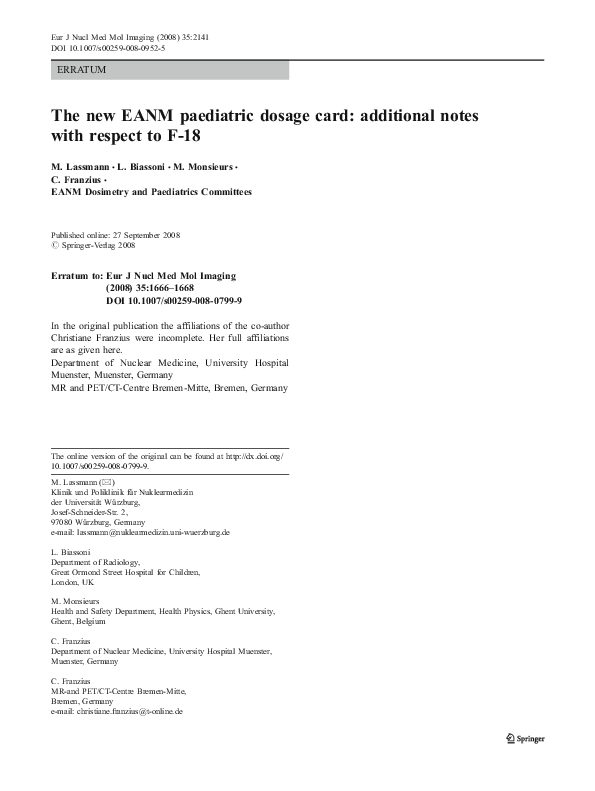 (PDF) The new EANM paediatric dosage card: additional notes with ...