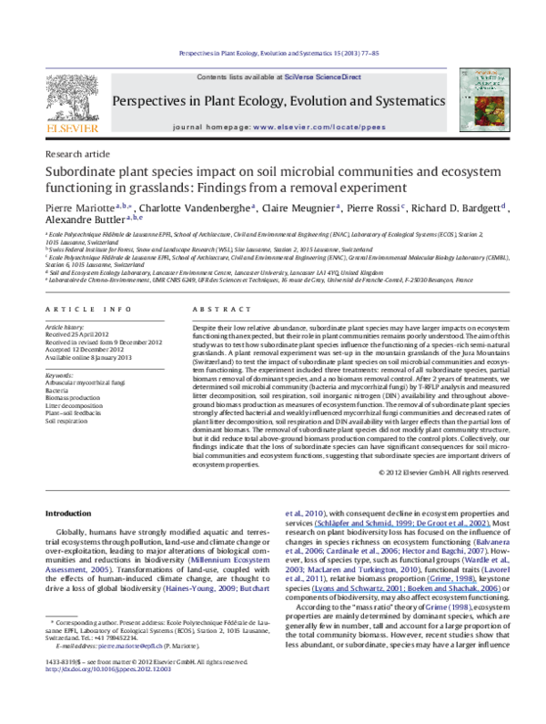 (PDF) Subordinate plant species impact on soil microbial communities ...