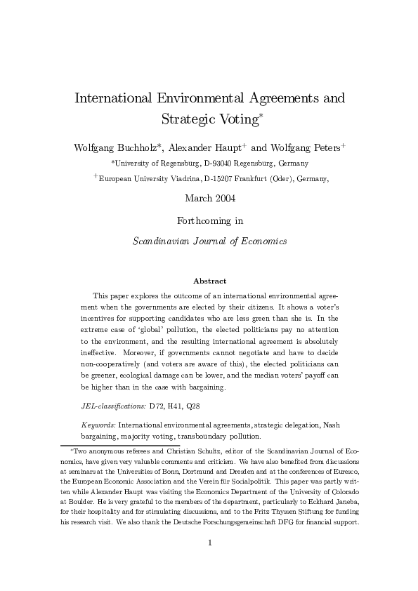 (PDF) International Environmental Agreements and Strategic Voting*