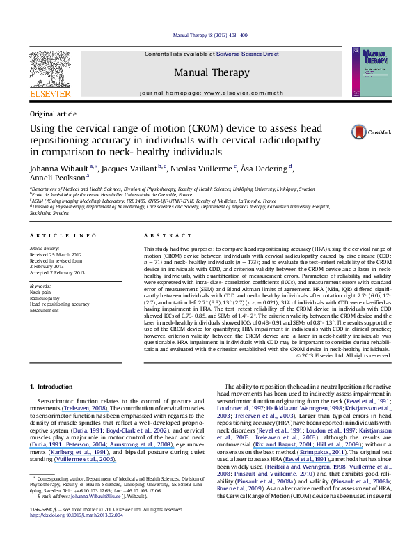 (PDF) Using the cervical range of motion (CROM) device to assess head ...